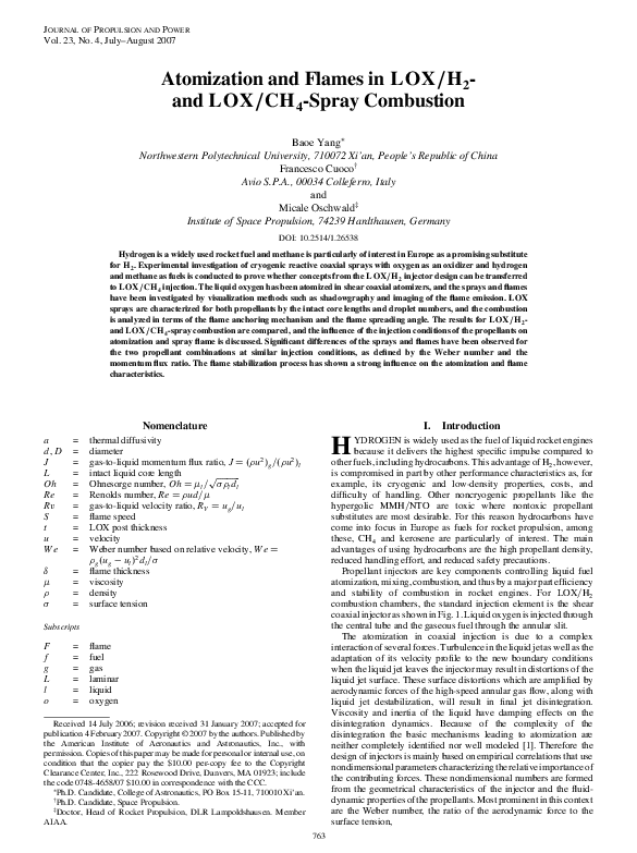 (PDF) Atomization and Flames in LOX/H2- and LOx/CH4- Spray Combustion
