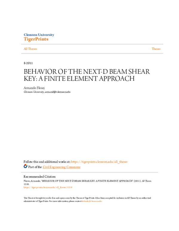 (PDF) Behavior of the NEXT-D beam shear key: A finite element approach