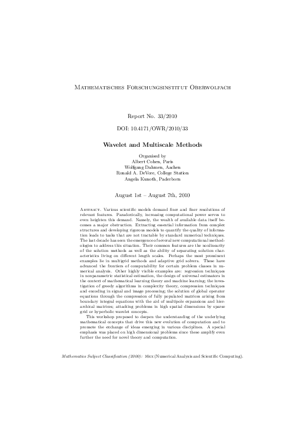 (PDF) Wavelet and Multiscale Methods