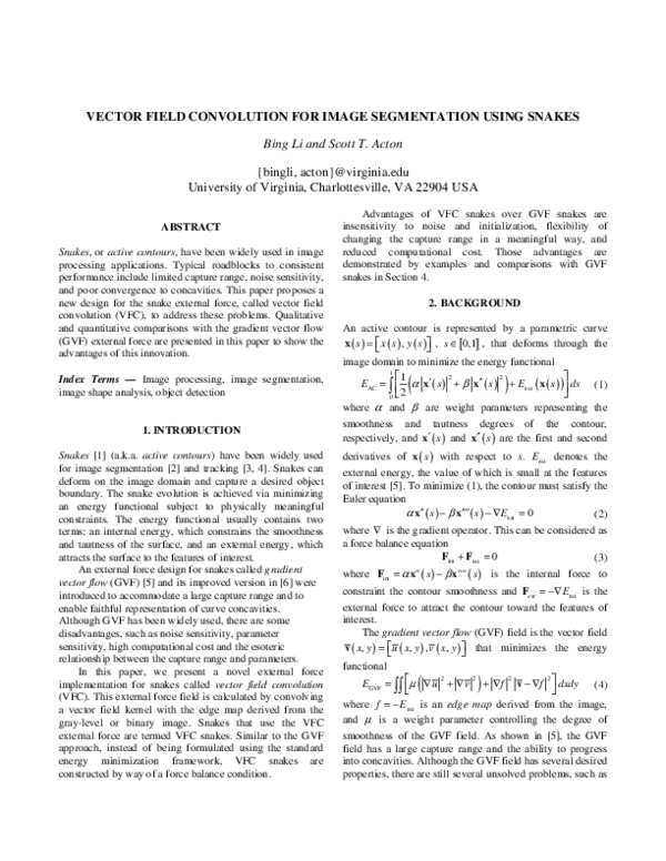(PDF) Vector Field Convolution for Image Segmentation using Snakes