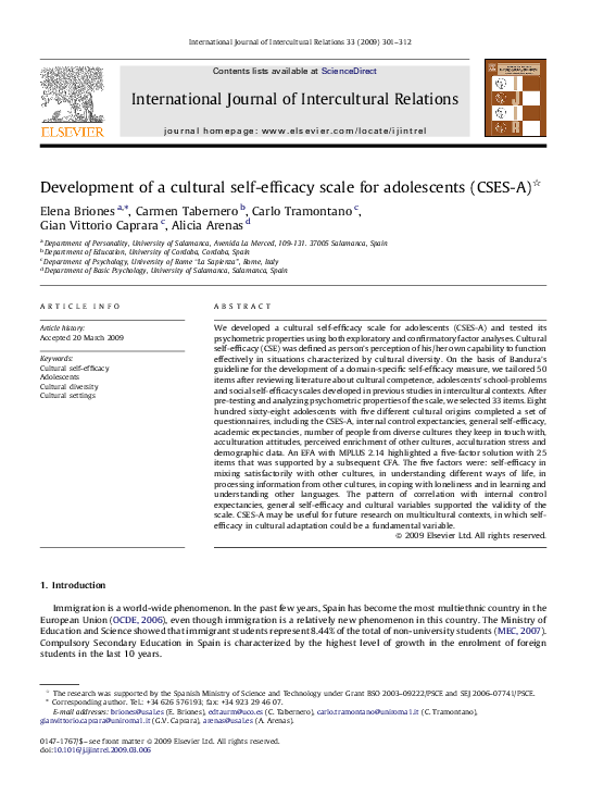 (PDF) Development of a cultural self-efficacy scale for adolescents ...