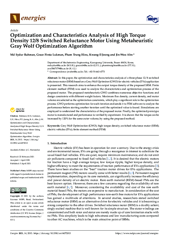 (PDF) Optimization and Characteristics Analysis of High Torque Density 12/8 Switched Reluctance ...