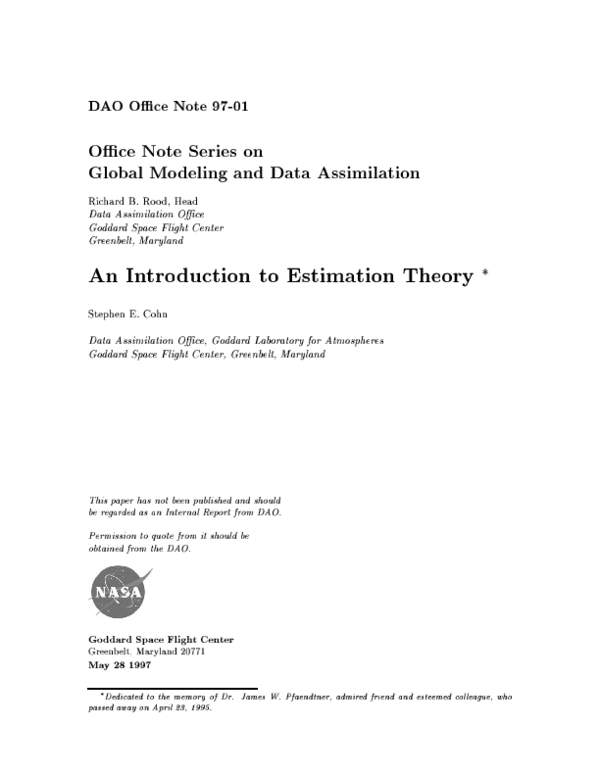 Pdf An Introduction To Estimation Theory Stephen Cohn
