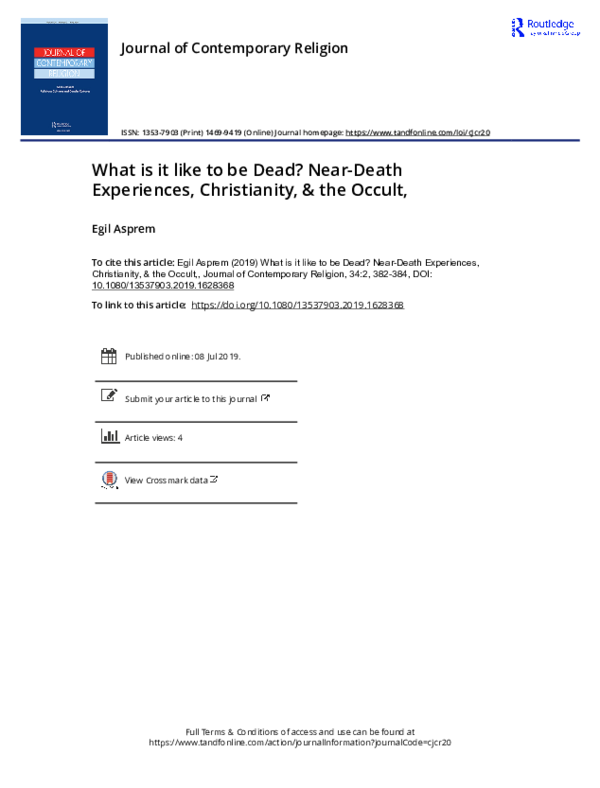 (PDF) What is it like to be Dead? Near-Death Experiences, Christianity ...