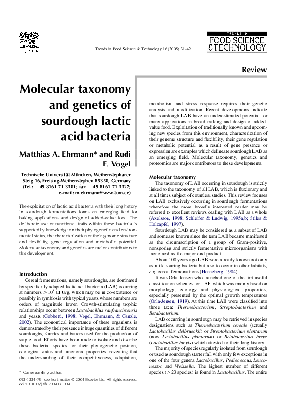 (PDF) Molecular taxonomy and genetics of sourdough lactic acid bacteria