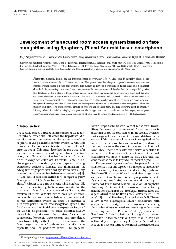 Pdf Development Of A Secured Room Access System Based On Face Recognition Using Raspberry Pi