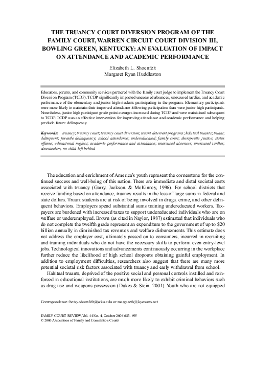 (PDF) The Truancy Court Diversion Program of the Family Court, Warren ...