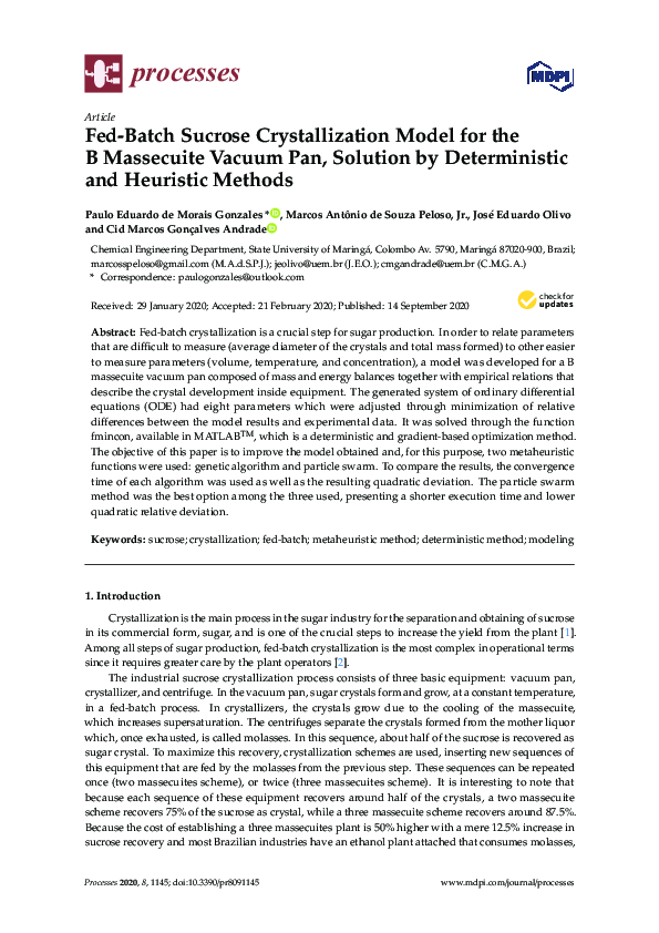 (PDF) Fed-Batch Sucrose Crystallization Model for the B Massecuite ...