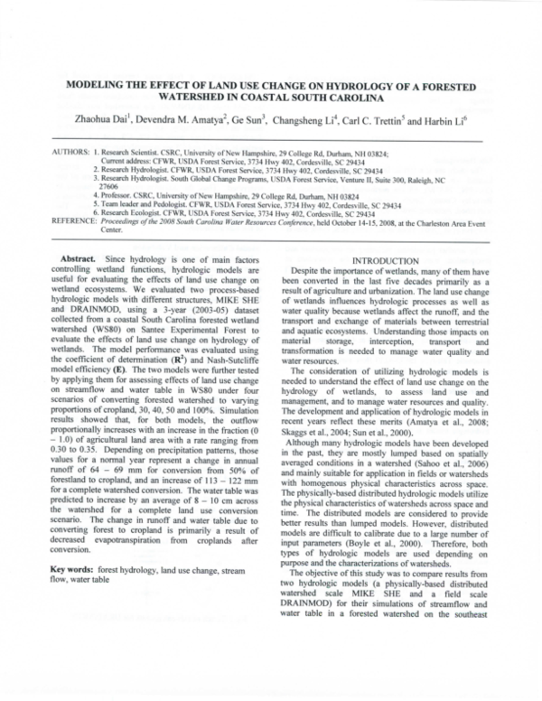 (PDF) Modeling the effect of land use change on hydrology of a forested watershed in coastal ...