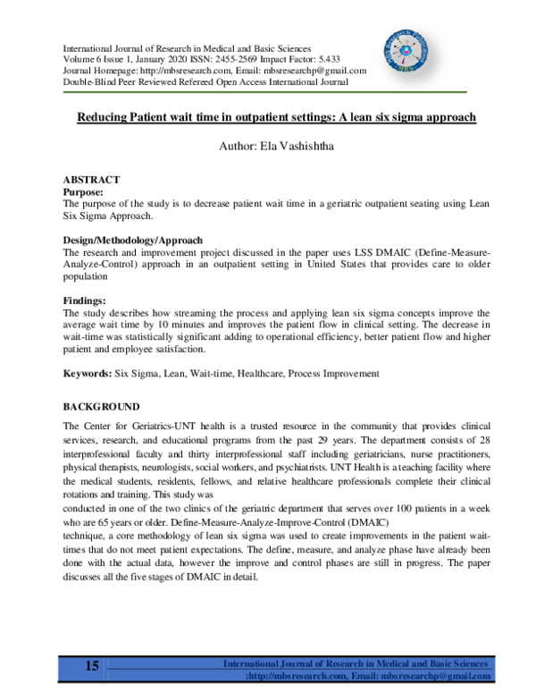 (PDF) Reducing Patient wait time in outpatient settings: A lean six ...