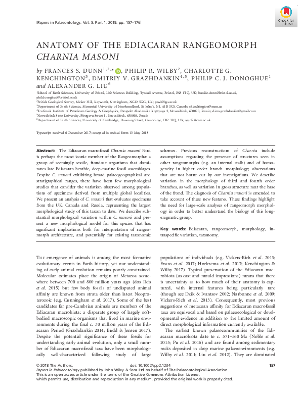 (PDF) Anatomy of the Ediacaran rangeomorph Charnia masoni