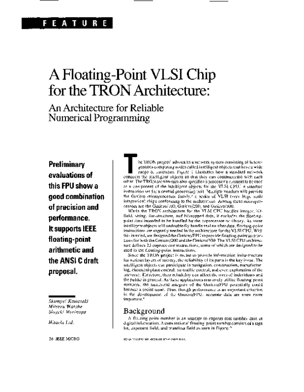 (PDF) A floating-point VLSI chip for the TRON architecture: an architecture for reliable ...