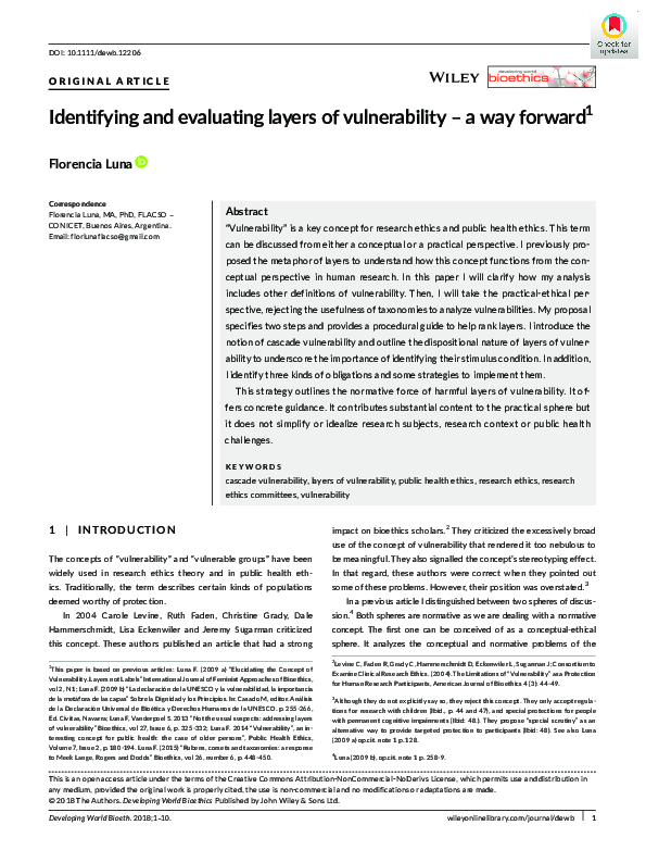 (PDF) Identifying and evaluating layers of vulnerability - a way forward