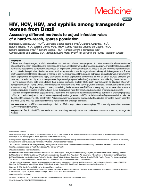 Pdf Hiv Hcv Hbv And Syphilis Among Transgender Women From Brazil 2546
