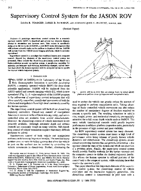 (PDF) Supervisory control system for the JASON ROV