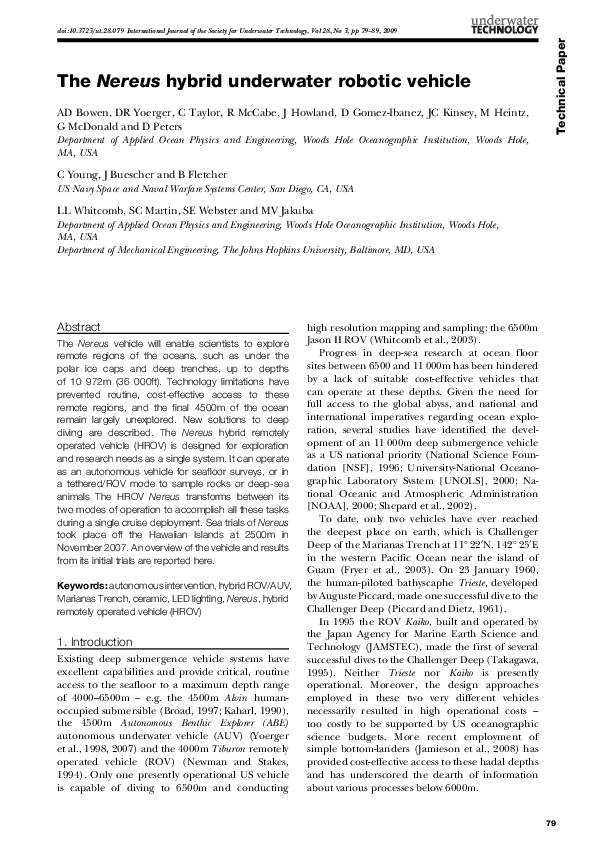 (PDF) The Nereus hybrid underwater robotic vehicle