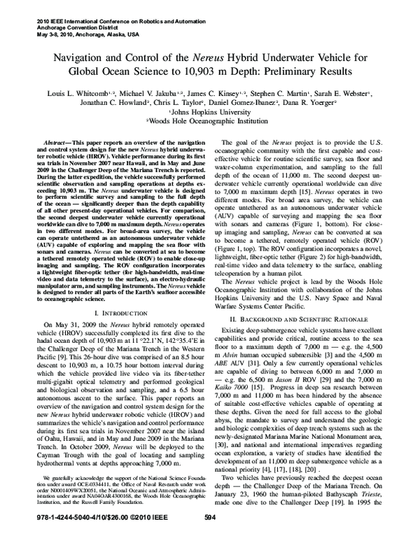 (PDF) Navigation and control of the Nereus hybrid underwater vehicle ...