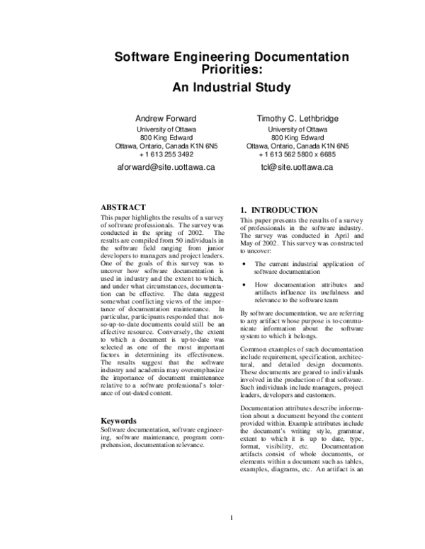 (PDF) Software Engineering Documentation Priorities: An Industrial Study