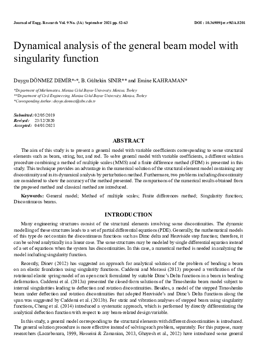 (PDF) Dynamical analysis of the general beam model with singularity function