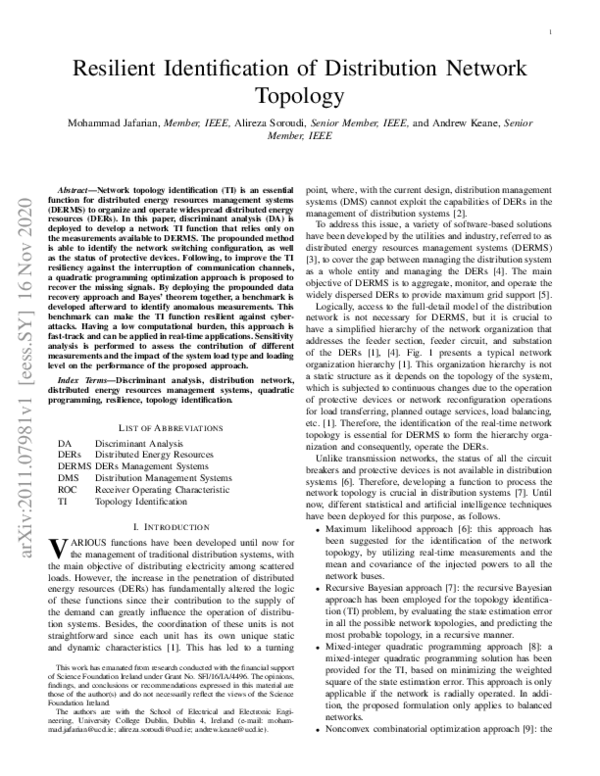 (PDF) Resilient Identification of Distribution Network Topology