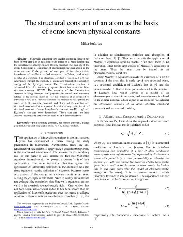 (PDF) The structural constant of an atom as the basis of some known ...
