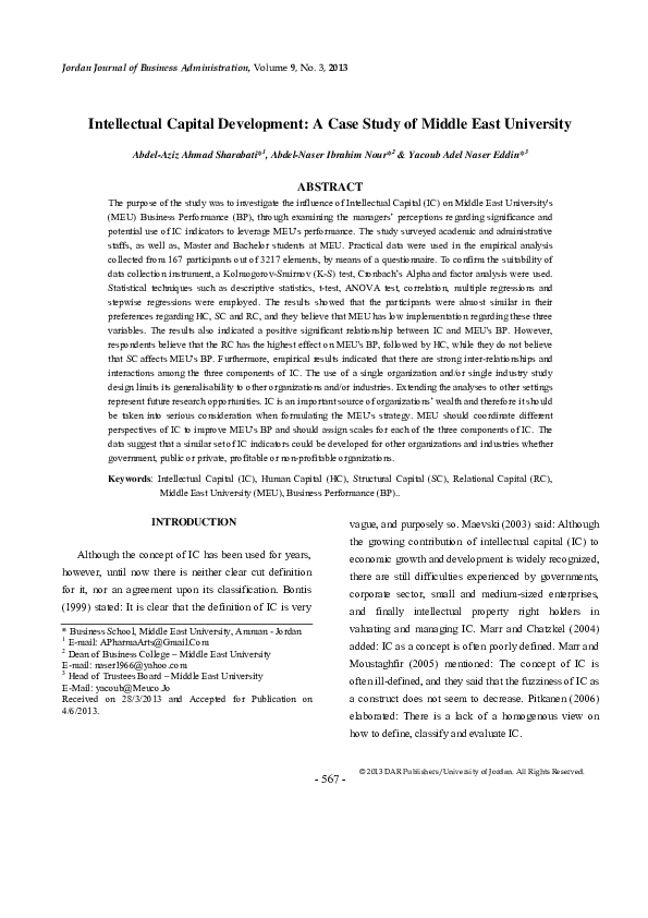 (PDF) Intellectual Capital Development : A Case Study of Middle East ...