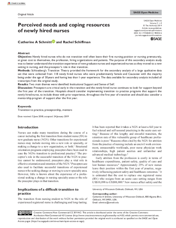 (PDF) Perceived needs and coping resources of newly hired nurses ...