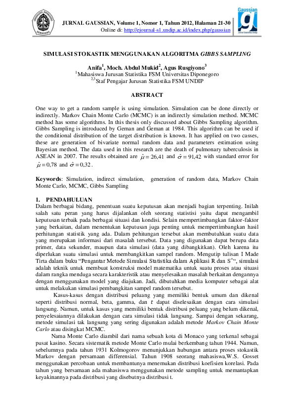 (PDF) Simulasi Stokastik Menggunakan Algoritma Gibbs Sampling
