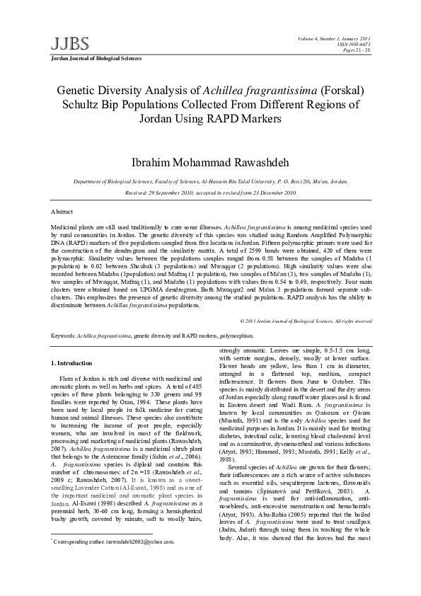 (PDF) Genetic diversity analysis of Achillea fragrantissima (Forskal ...