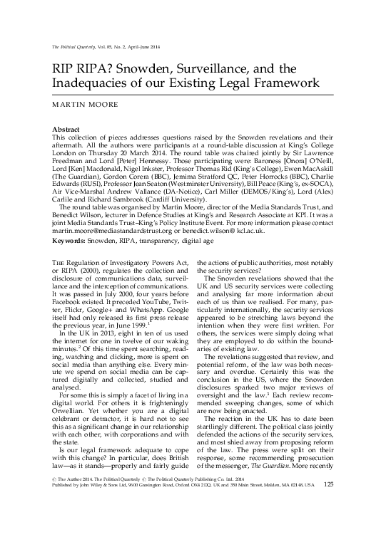(PDF) RIP RIPA? Snowden, Surveillance, and the Inadequacies of our ...