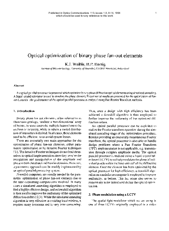 (PDF) Optical optimization of binary phase fan-out elements | Hans Peter Herzig - Academia.edu