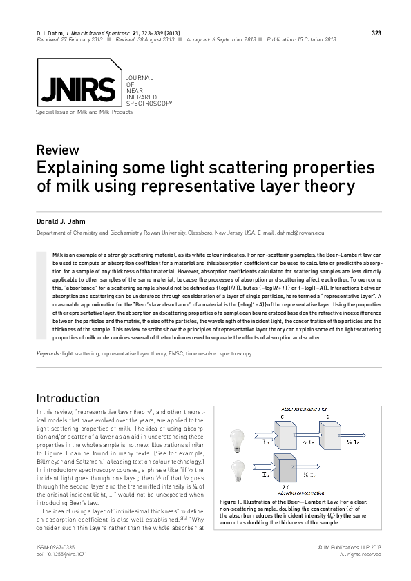 (PDF) Review: Explaining some light scattering properties of milk using ...