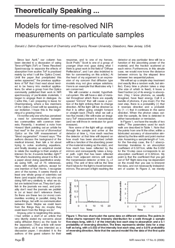 (PDF) Models for time-resolved NIR measurements on particulate samples