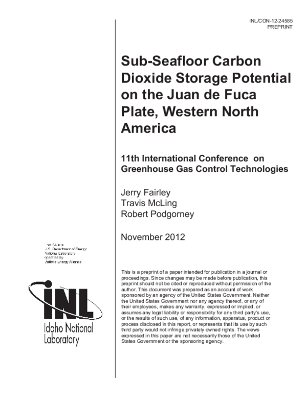 (PDF) Sub-seafloor Carbon Dioxide Storage Potential on the Juan de Fuca ...