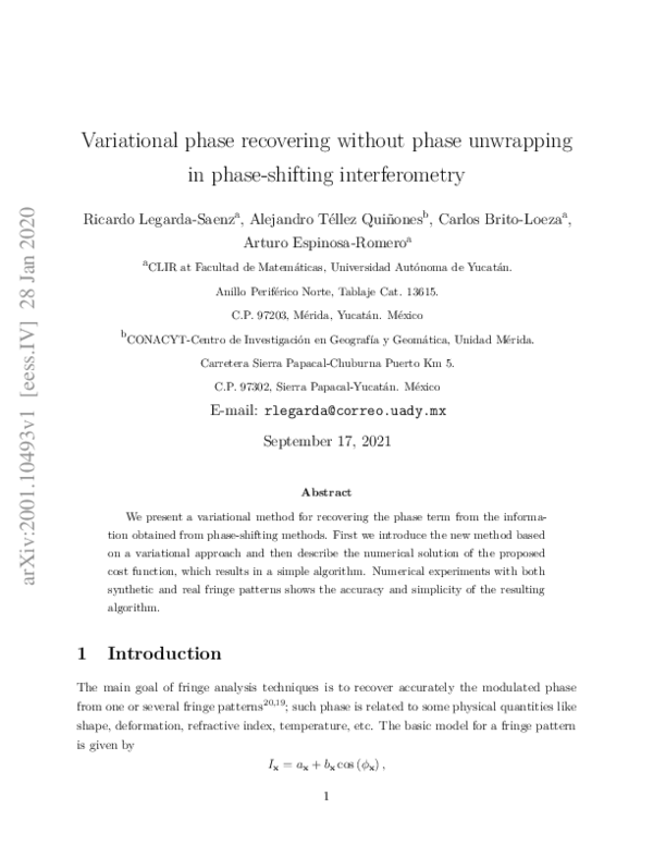 (PDF) Variational phase recovering without phase unwrapping in phase ...