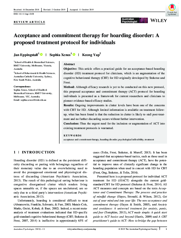 (PDF) Acceptance and commitment therapy for hoarding disorder: A ...