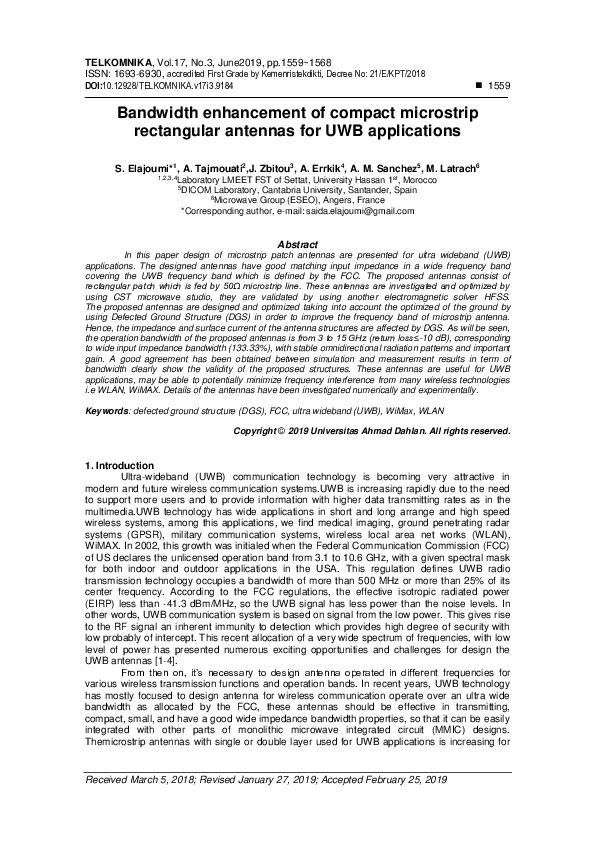 (PDF) Bandwidth enhancement of compact microstrip rectangular antennas for UWB applications