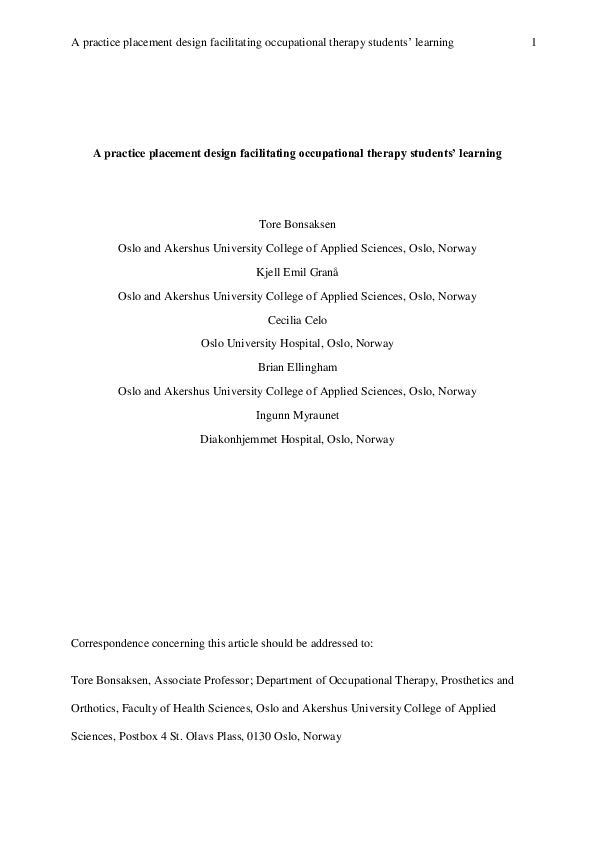(PDF) A practice placement design facilitating occupational therapy ...