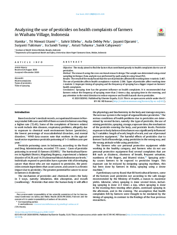 (PDF) Analyzing the use of pesticides on health complaints of farmers ...