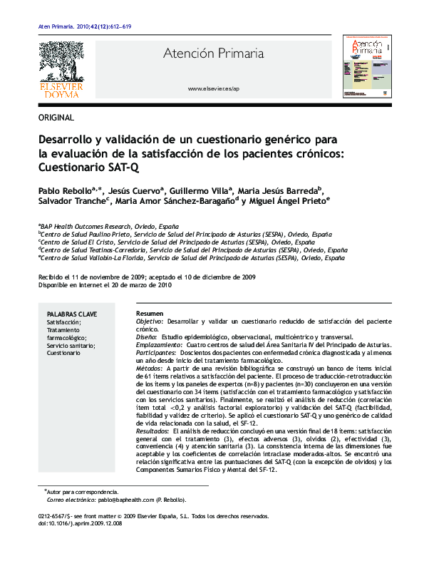 (PDF) Desarrollo y validación de un cuestionario genérico para la evaluación de la satisfacción ...