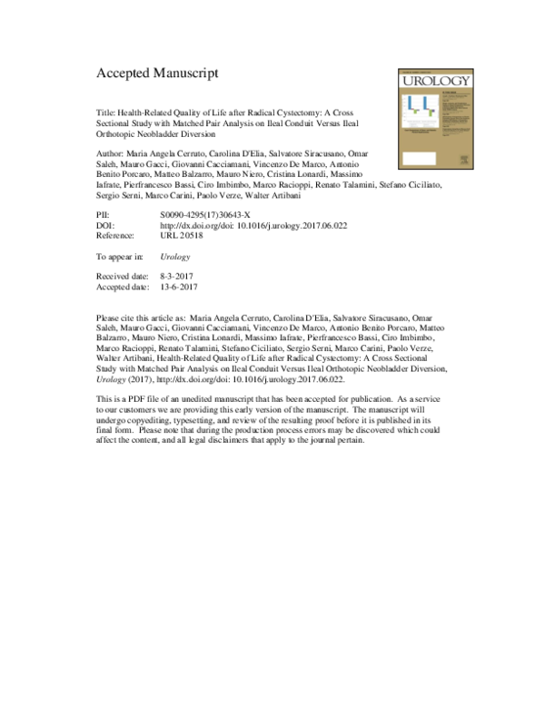 (PDF) Quality of Life Post-Cystectomy: Conduit vs Neobladder
