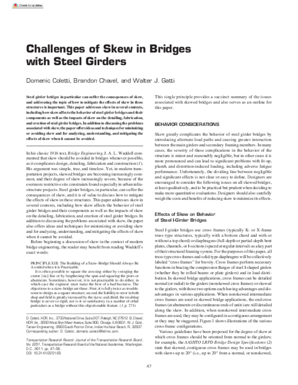 (PDF) Challenges of Skew in Bridges with Steel Girders