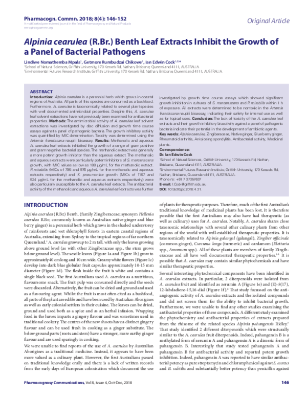 (PDF) Alpinia cearulea (R.Br.) Benth Leaf Extracts Inhibit the Growth ...