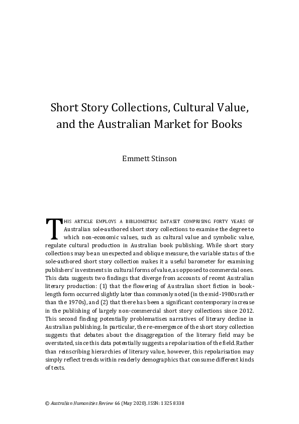 (PDF) Short story collections, cultural value, and the Australian ...