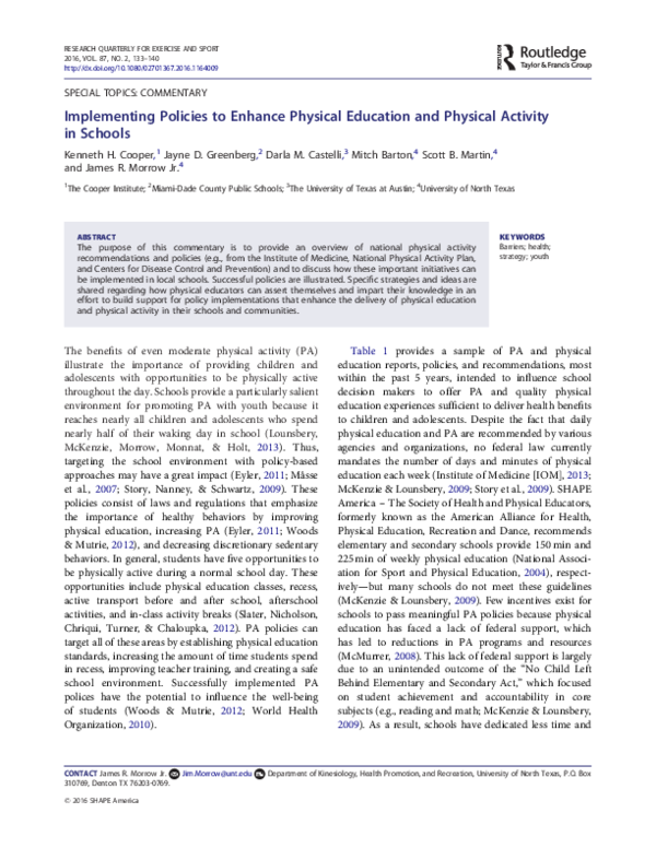 (PDF) Implementing Policies to Enhance Physical Education and Physical ...
