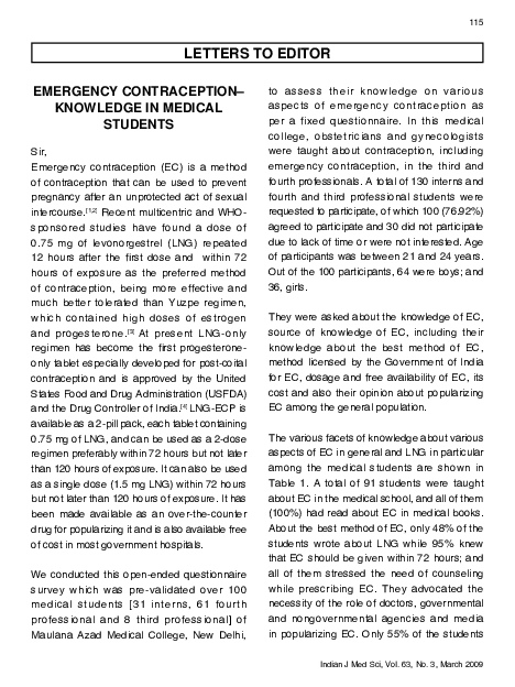 (PDF) Emergency contraception - knowledge in medical students