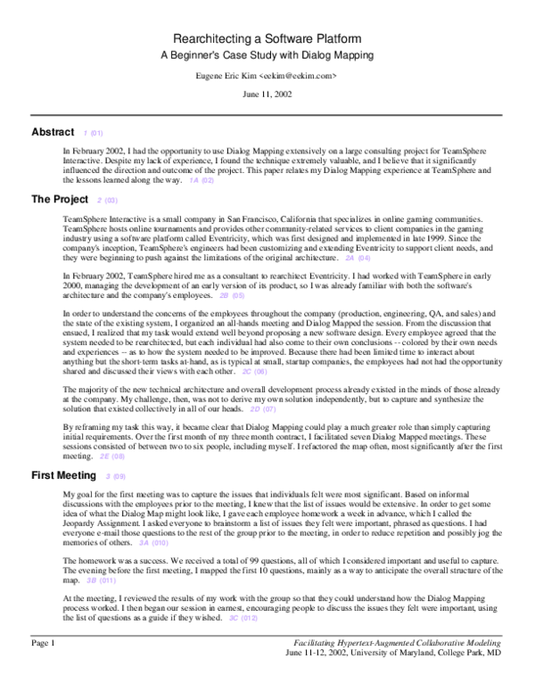 (PDF) Rearchitecting a Software Platform A Beginner's Case Study with Dialog Mapping