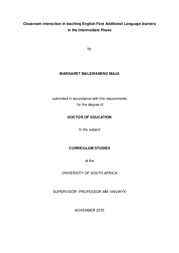 (PDF) Classroom interaction in teaching English first additional ...