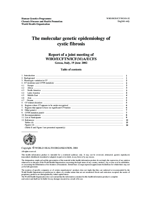 (PDF) The molecular genetic epidemiology of cystic fibrosis: Report of ...