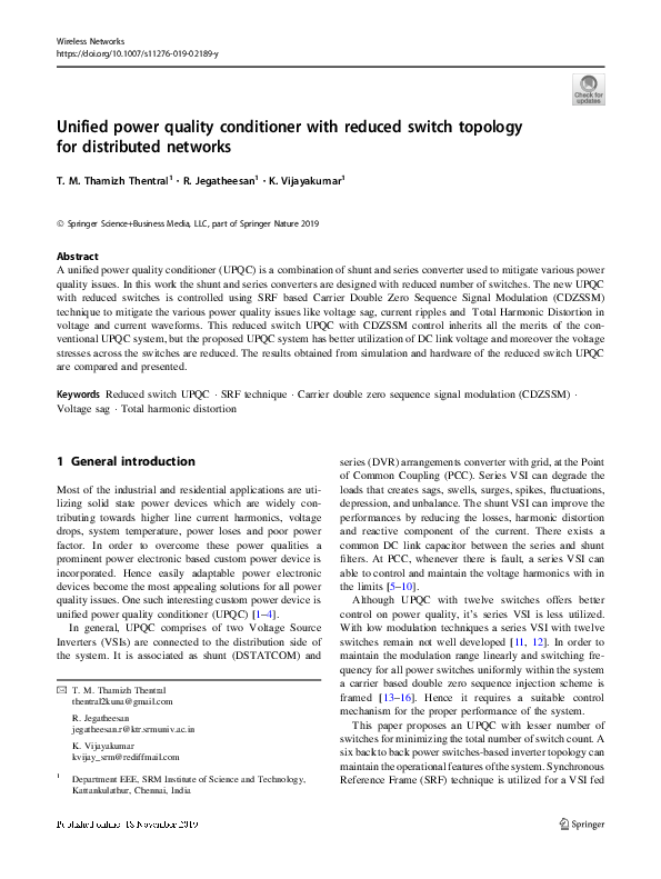 (PDF) Unified power quality conditioner with reduced switch topology ...